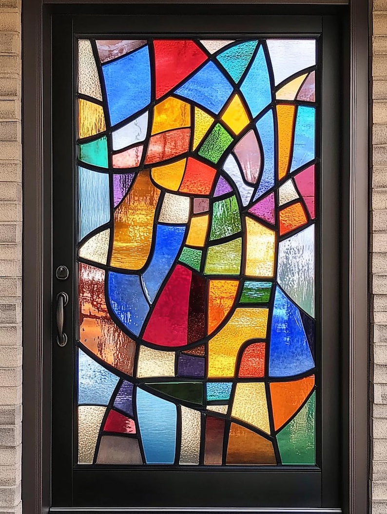 Custom Size Stained Glass Window Film Vibrant Abstract Geometric Design ...