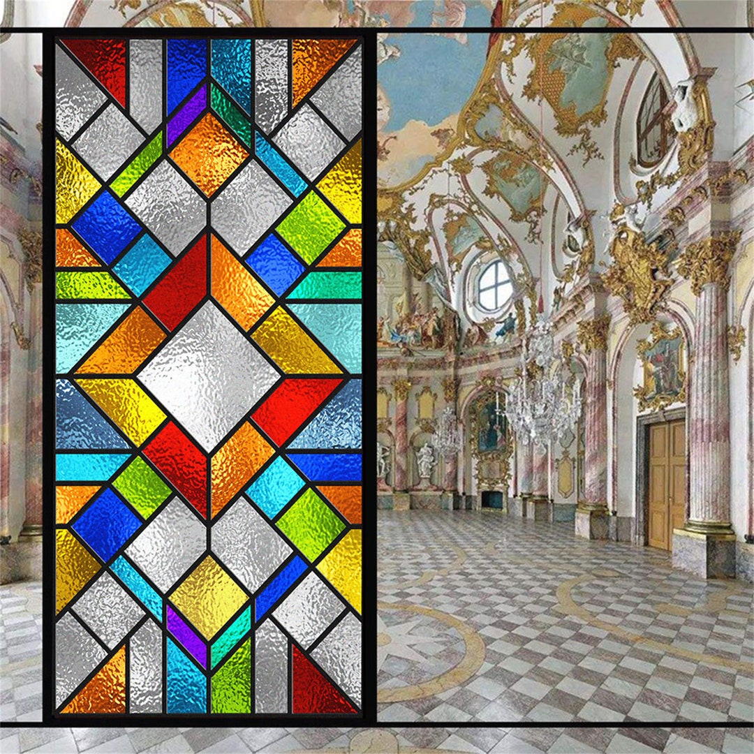 Customize Glass Window Film Stained Opaque Colorful Patterns Static ...