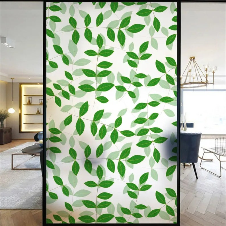 Custom-sized Lush Green Leaves Privacy Window Film Decorative Glass ...
