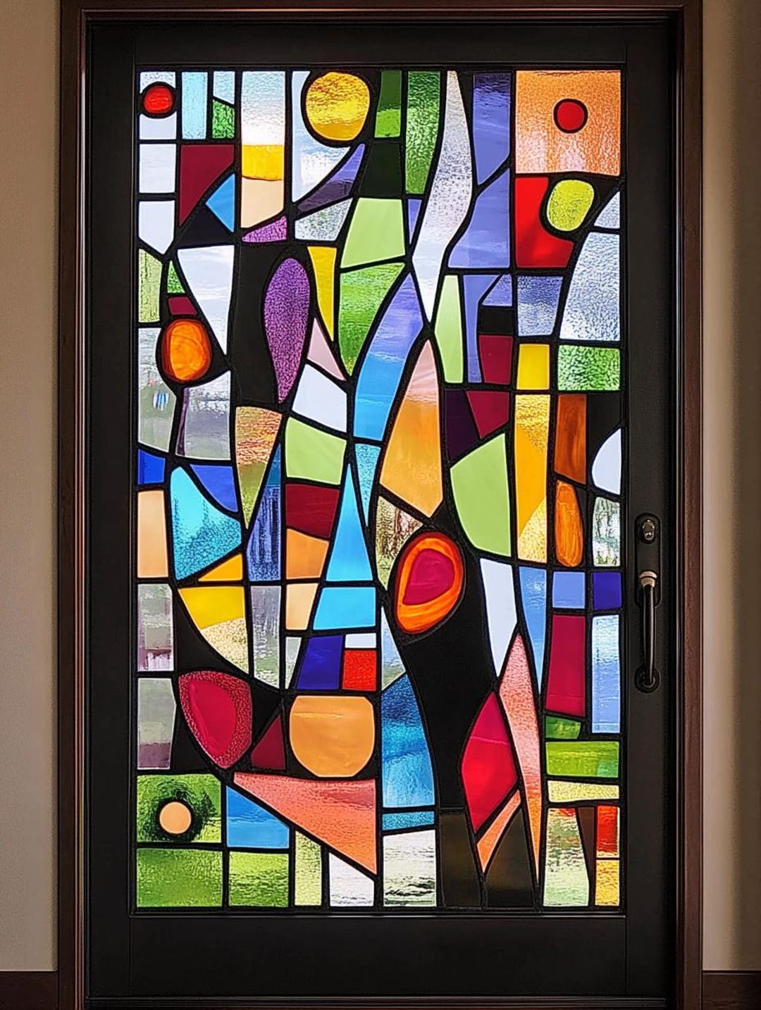 Custom Size Stained Glass Window Film Vibrant Abstract Geometric Design ...