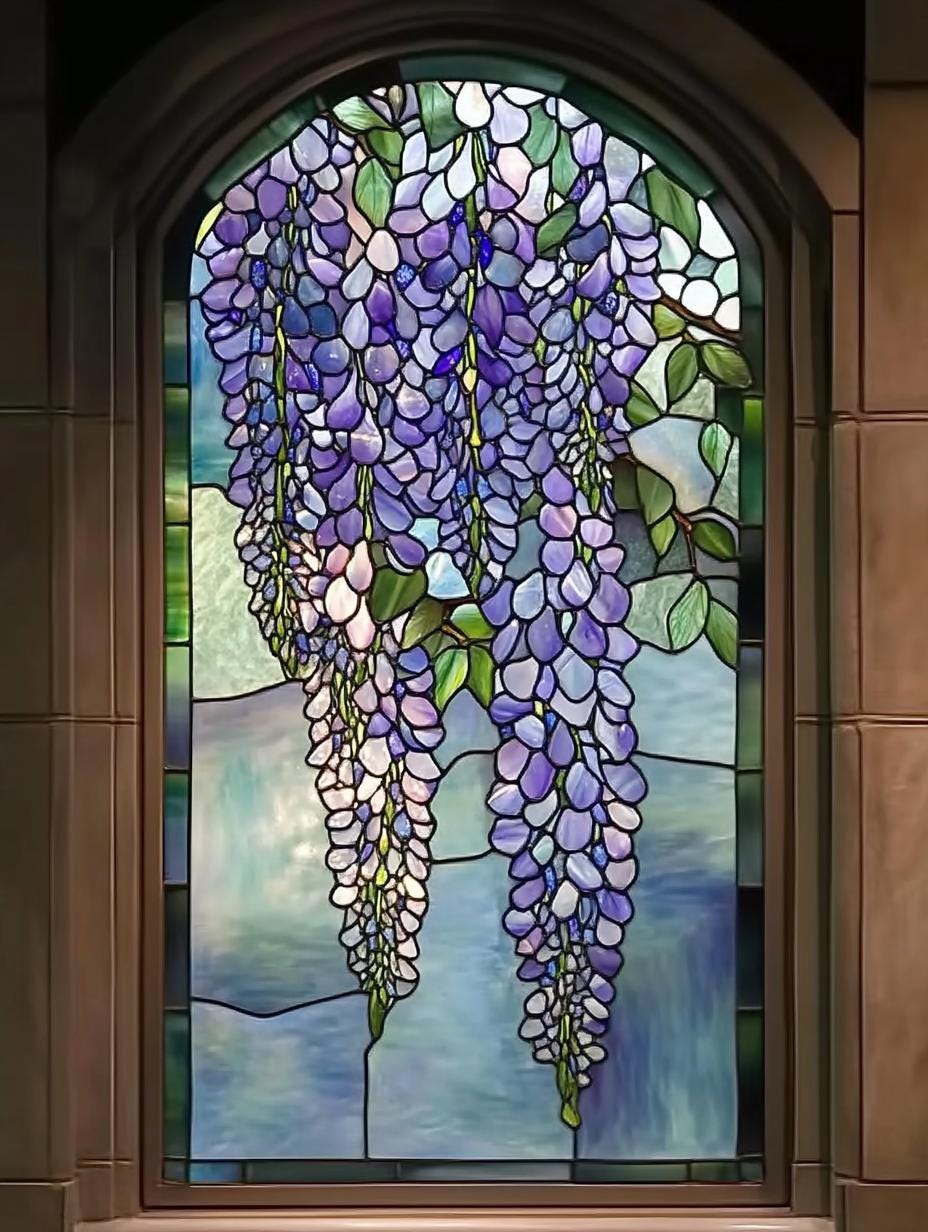 Custom Size Purple Wisteria Stained Glass Window Film Elegant Floral ...