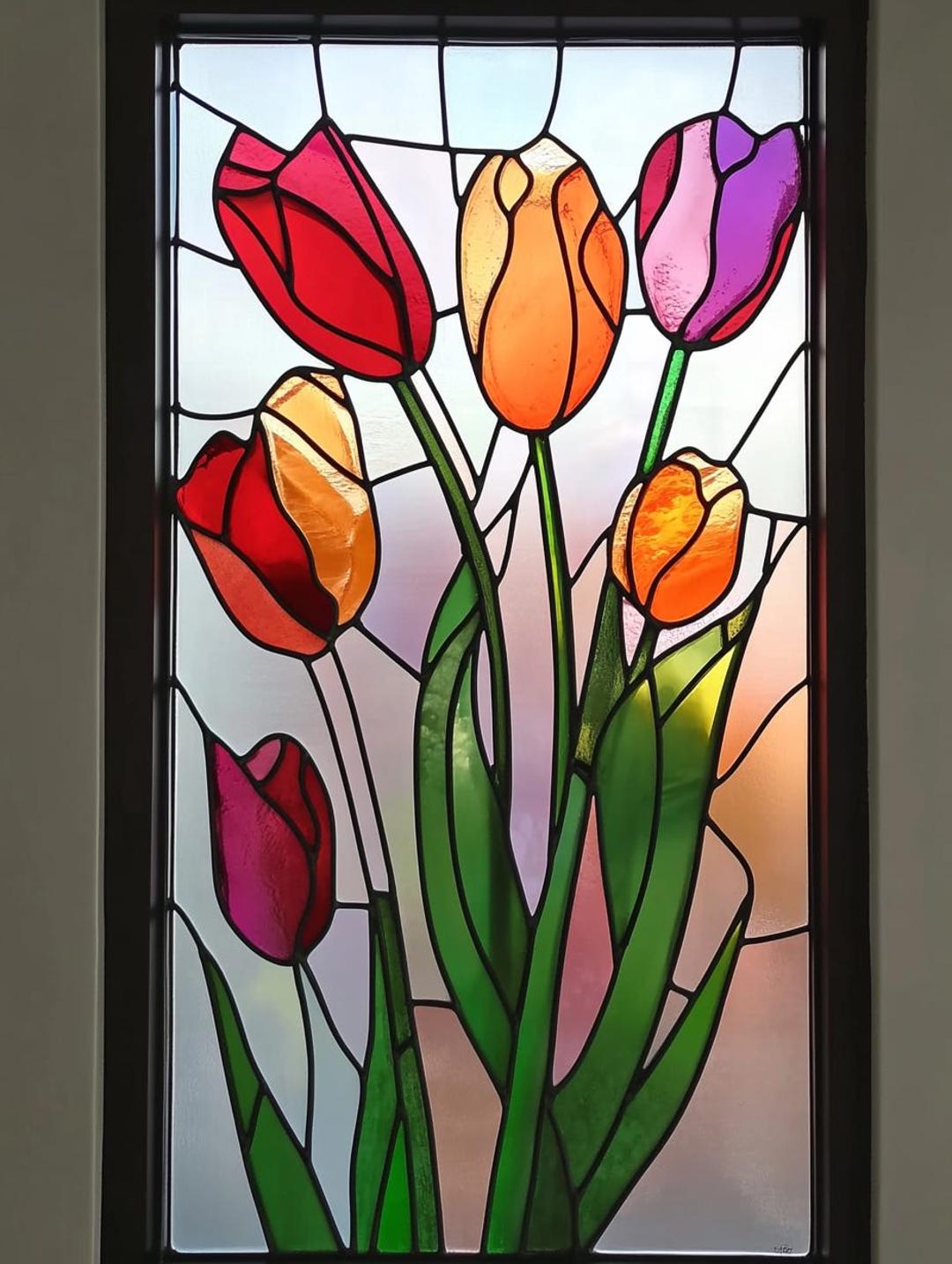 Custom Size Vivid Tulip Flower Decorative Window Privacy Film Static ...