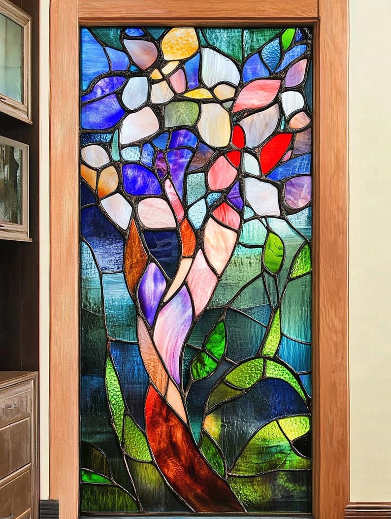 Custom Size Abstract Tree Stained Glass Window Film Nature-inspired ...