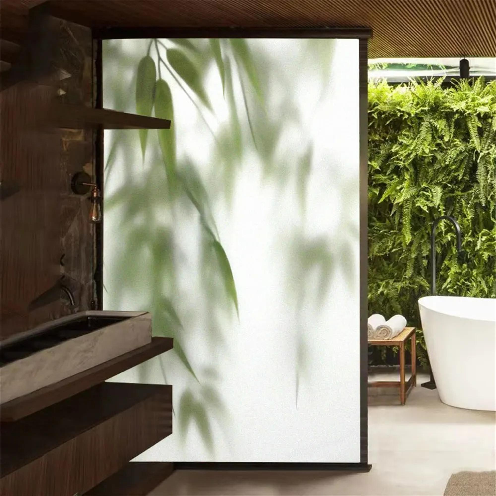 Customized Size Hazy Bamboo Leaves Privacy Window Film Frosted Glass ...