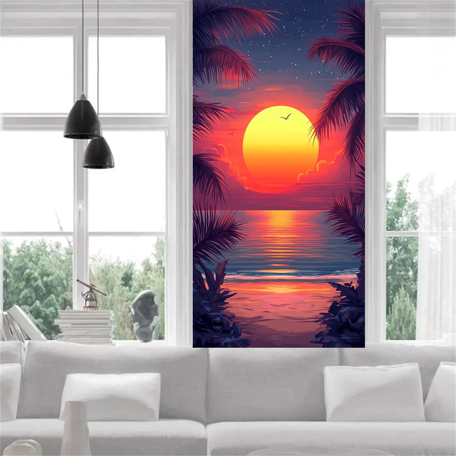 Custom Size Stained Glass Window Film Featuring a Vibrant Tropical ...