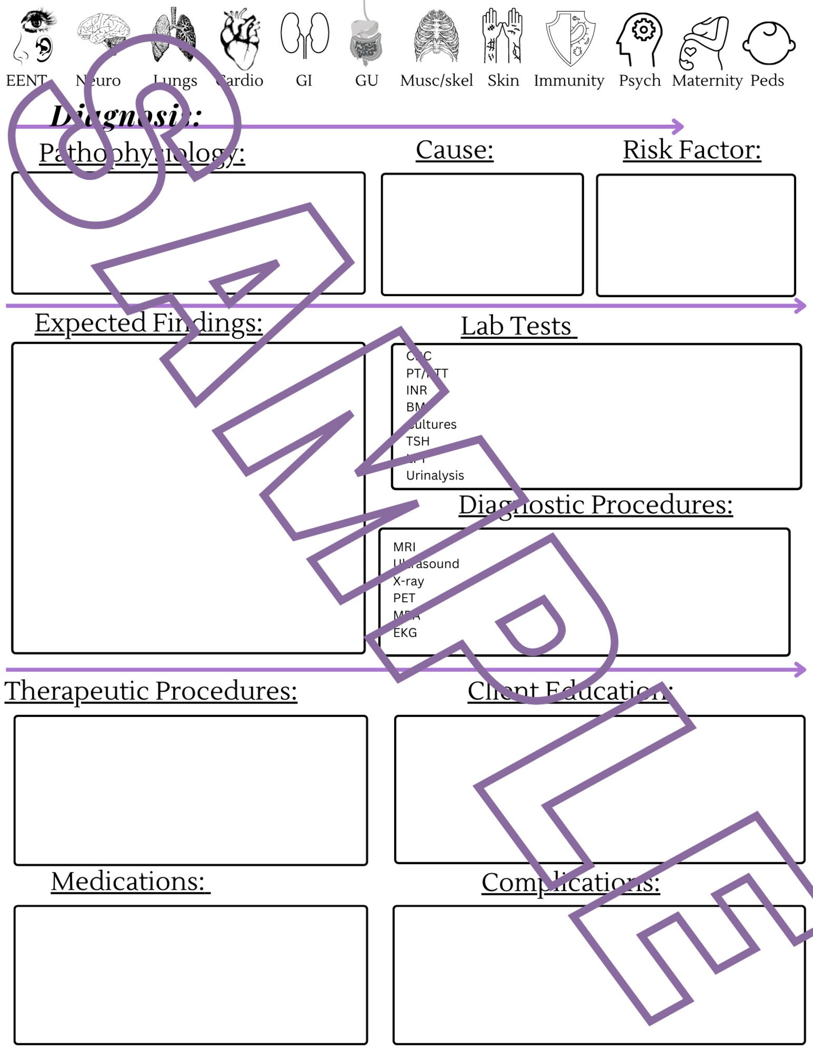 Disease Nursing Template, Five Colors, Nursing Student, Downloadable ...
