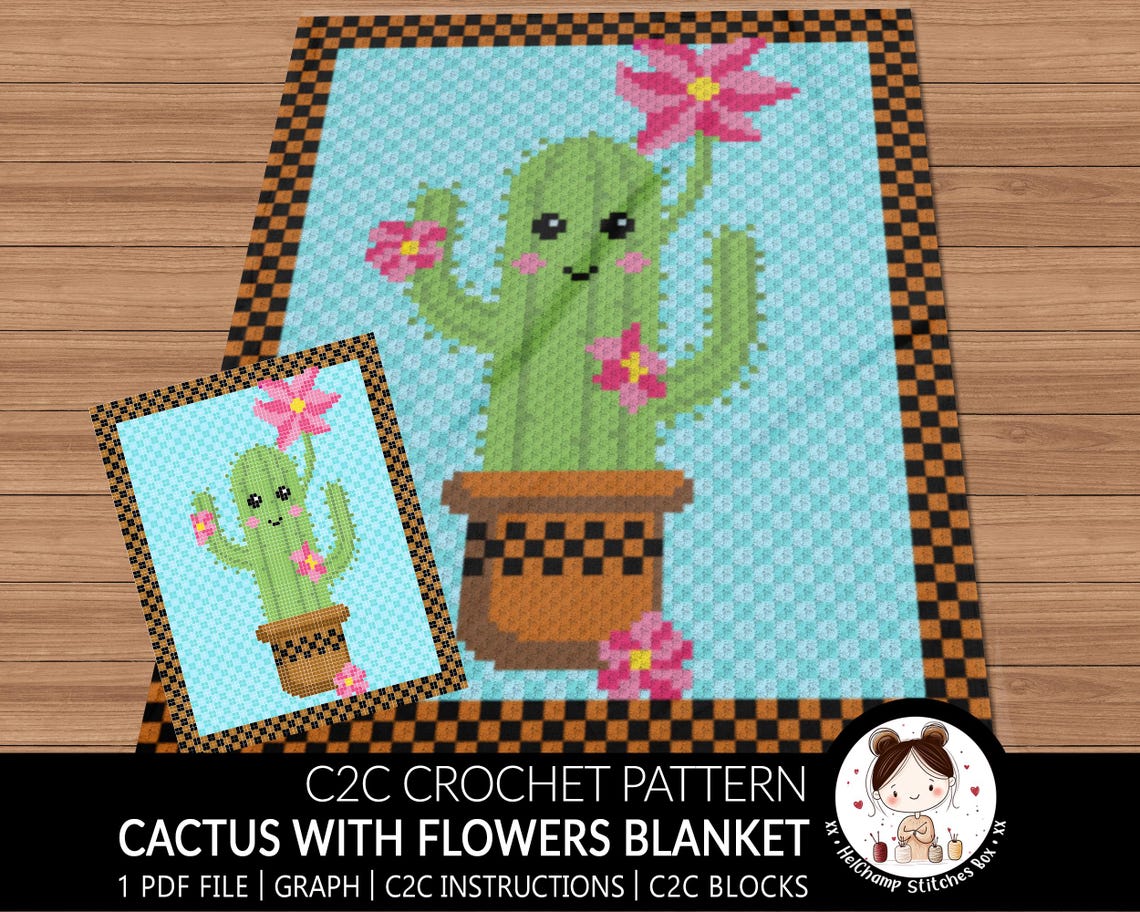 C2C Crochet Pattern | Cactus With Flowers | Blanket | 1 PDF File to ...