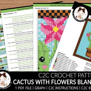 C2C Crochet Pattern | Cactus With Flowers | Blanket | 1 PDF File to ...
