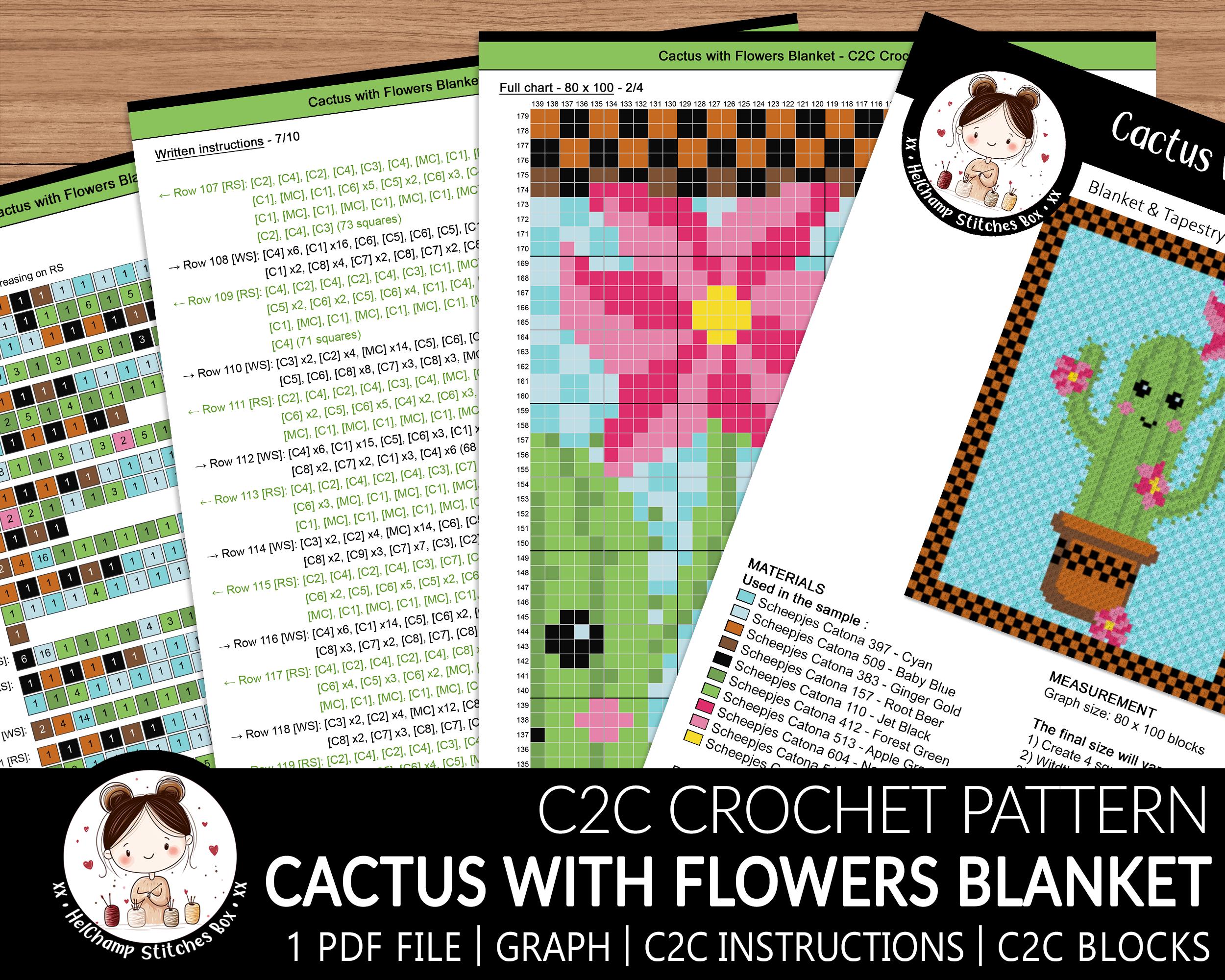 C2C Crochet Pattern | Cactus With Flowers | Blanket | 1 PDF File to ...
