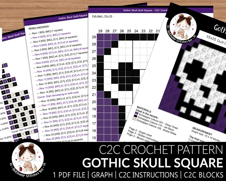 C2C Crochet Pattern | Gothic Skull | Quilt Square | 1 PDF File to ...
