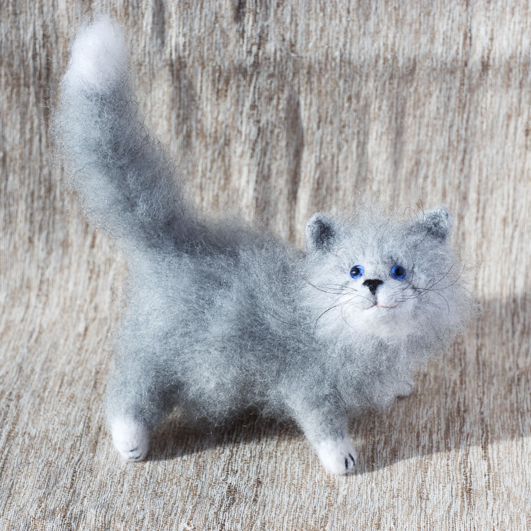 Large Grey Cat Kitten Stuffed Cat Cute White Grey Gift for Her Gift ...