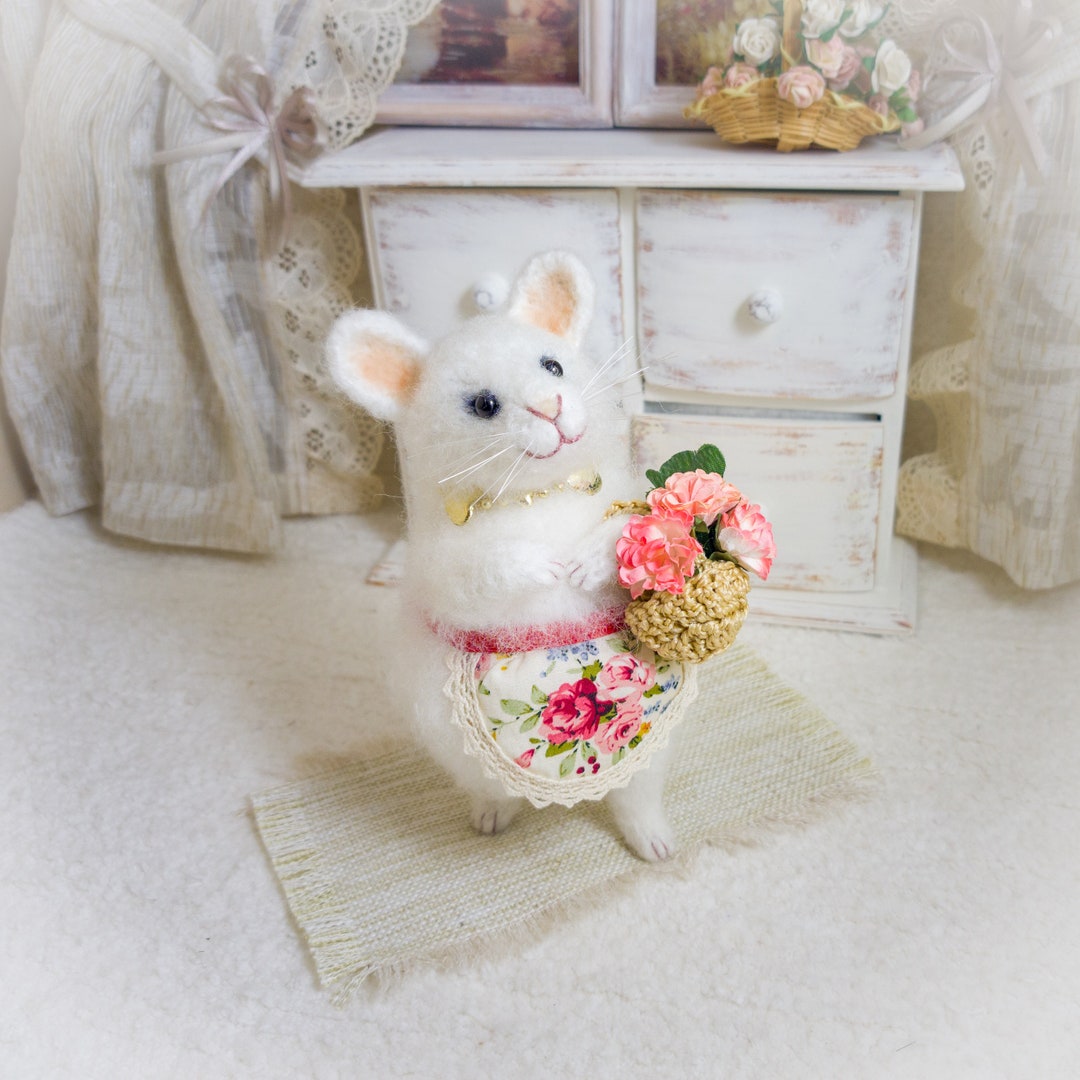 Knitted White Mouse Boyfriend Gift Cute Gift for Her Home Decor Fluffy ...