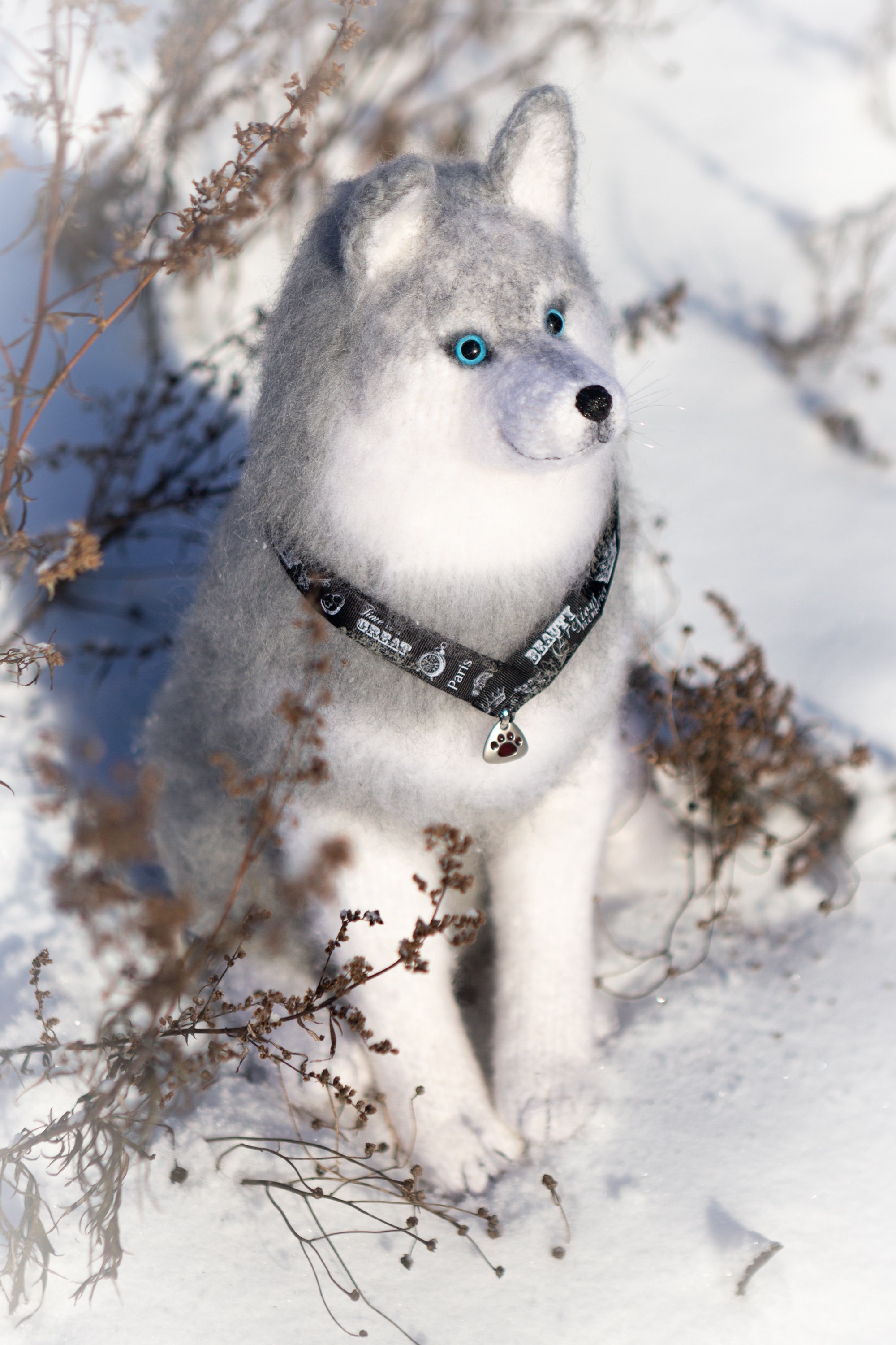 Husky Real Size Fluffy Knitted Husky Gift for Her White Grey Cute Dog ...
