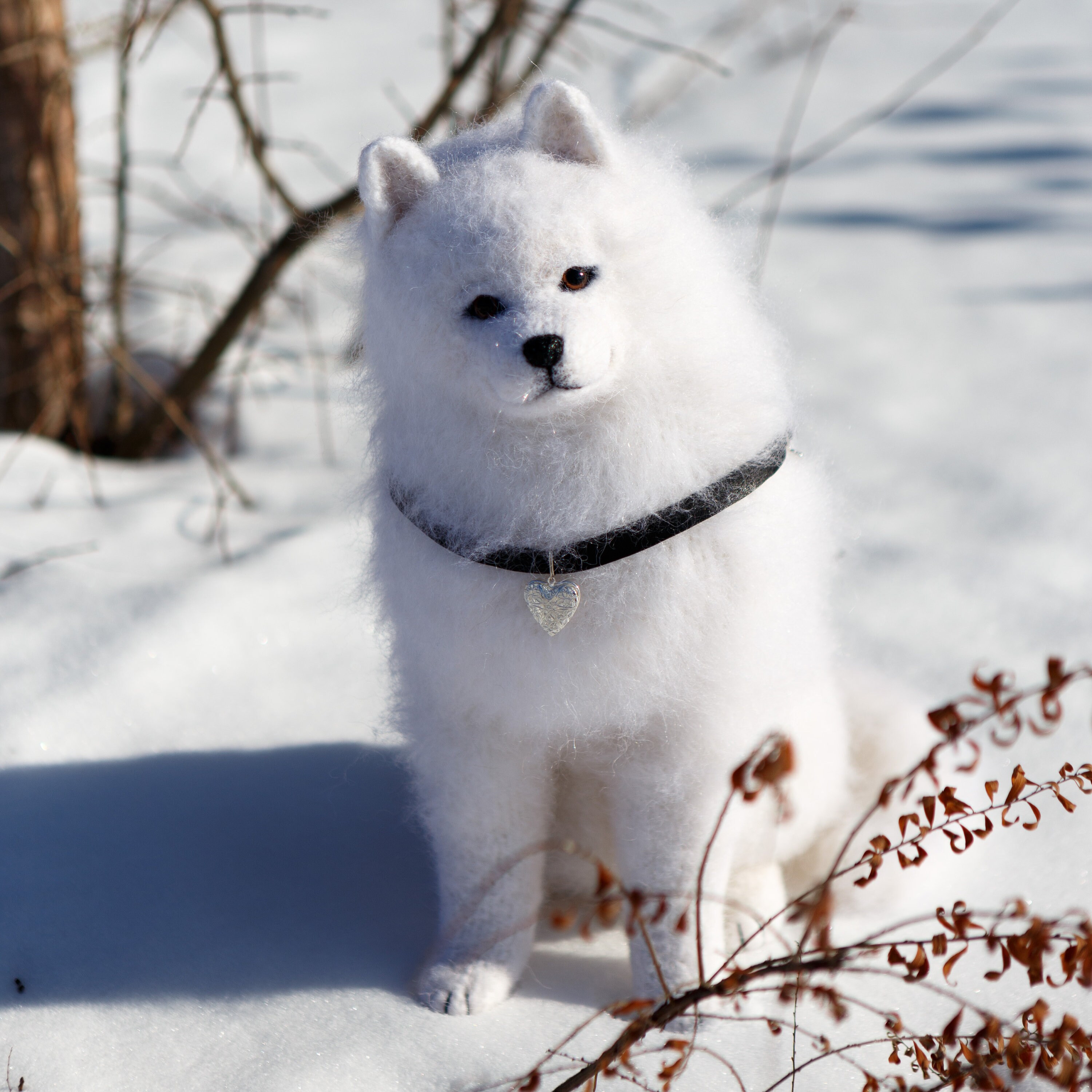 Real Size Dog Fluffy Knitted Samoyed Gift for Her White Cute Dog Gift ...