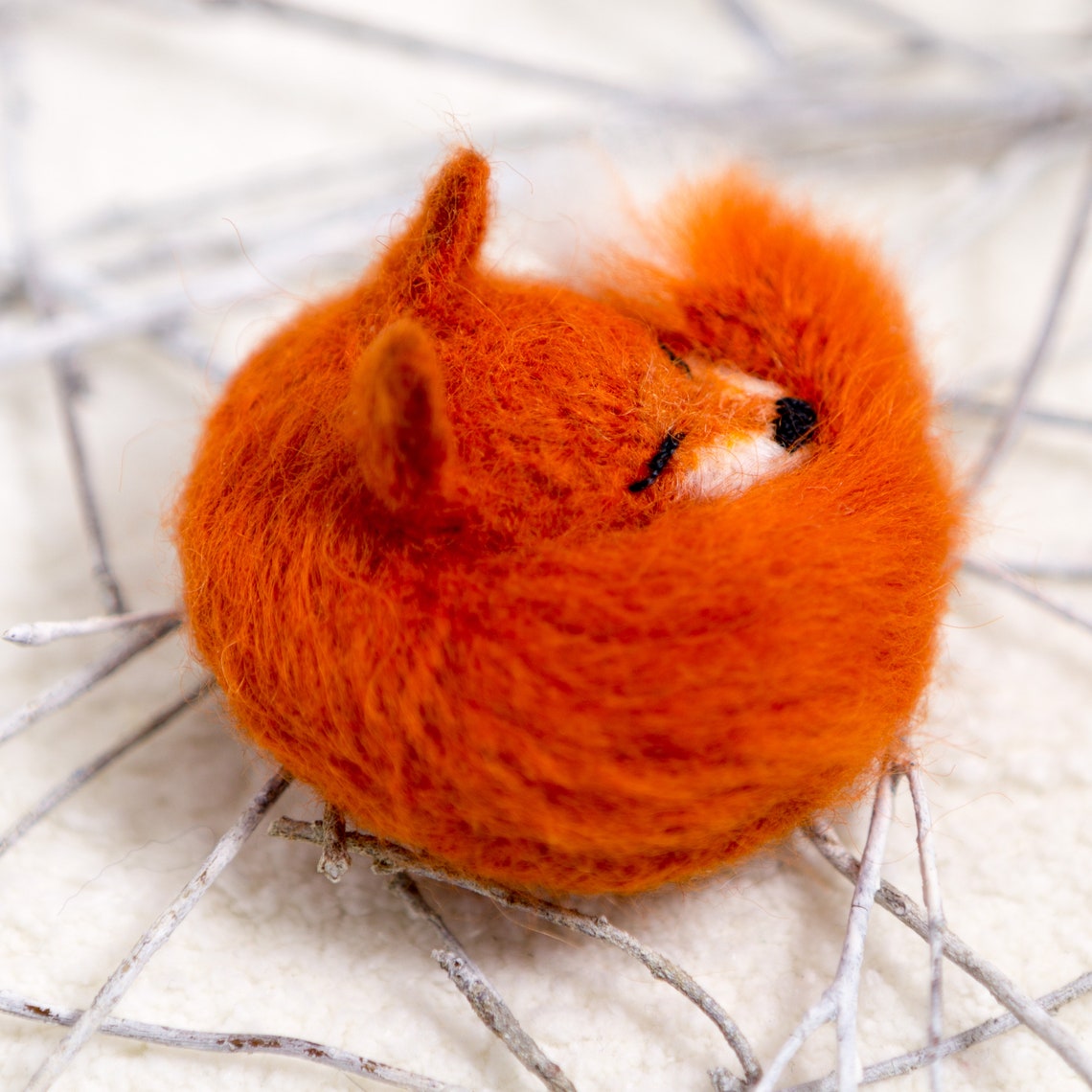 Fox Brooch Wool Pin Sleeping Fox Jewellery Fox Stuffed Animal Miniature ...