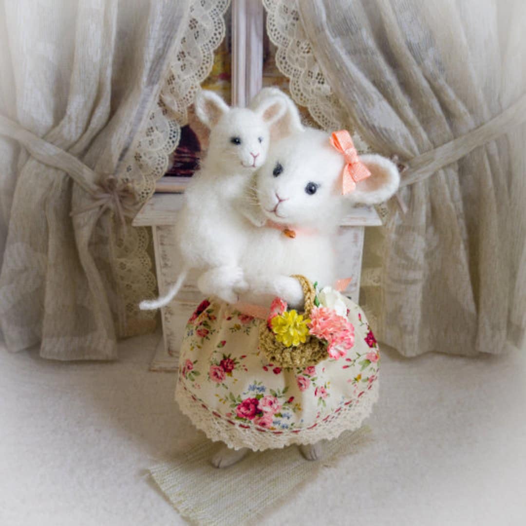 Mouse With a Little Baby Mouse Stuffed Mouse Cute White Mouse - Etsy
