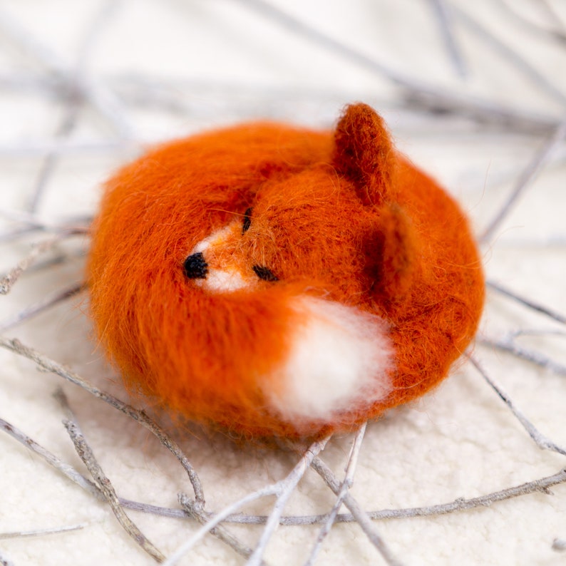 Fox Brooch Wool Pin Sleeping Fox Jewellery Fox Stuffed Animal Miniature ...