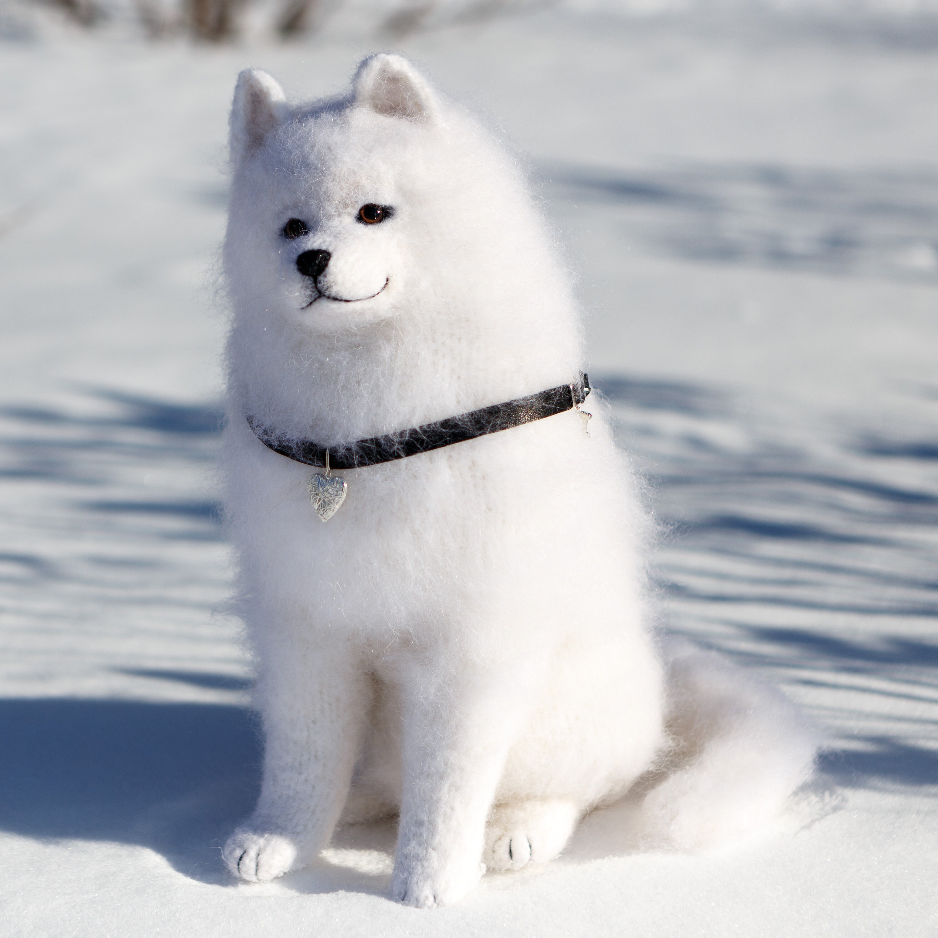 Real Size Dog Fluffy Knitted Samoyed Gift for Her White Cute Dog Gift ...