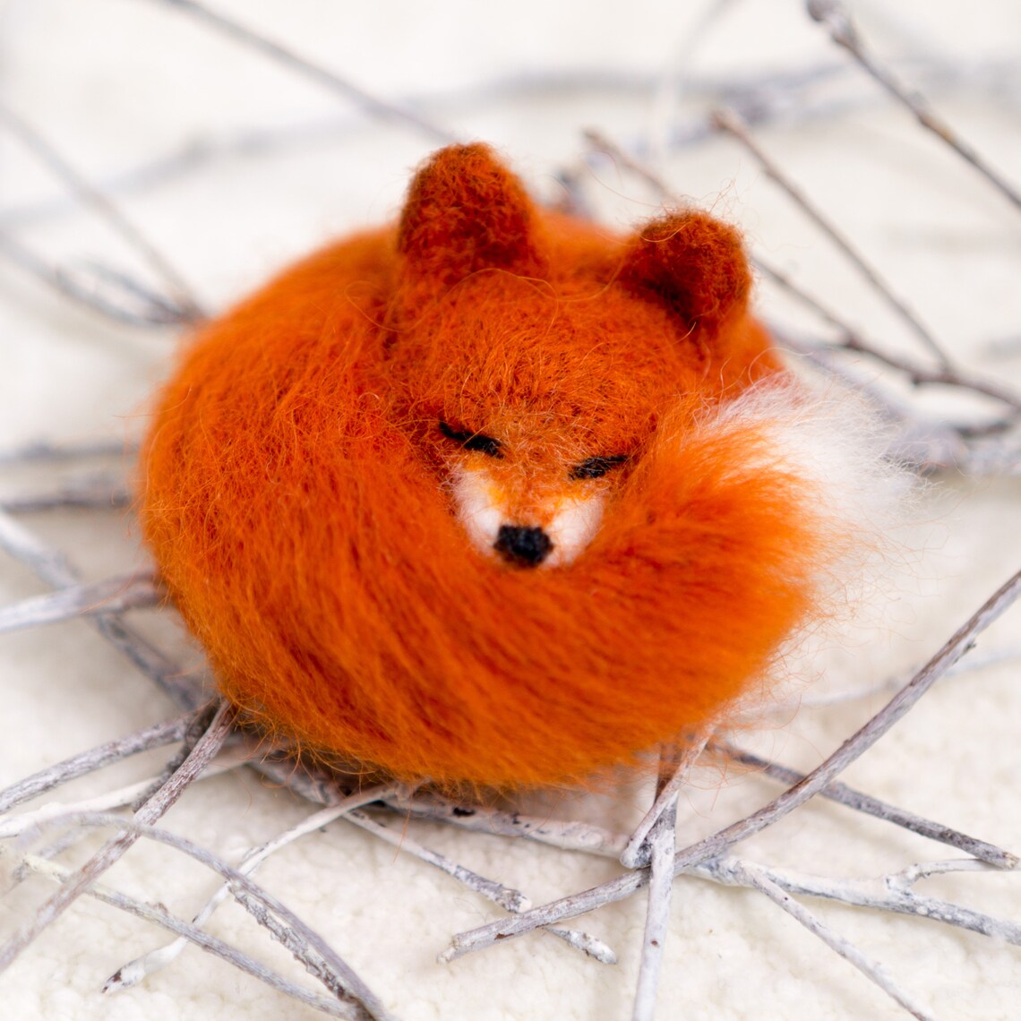 Fox Brooch Wool Pin Sleeping Fox Jewellery Fox Stuffed Animal Miniature ...