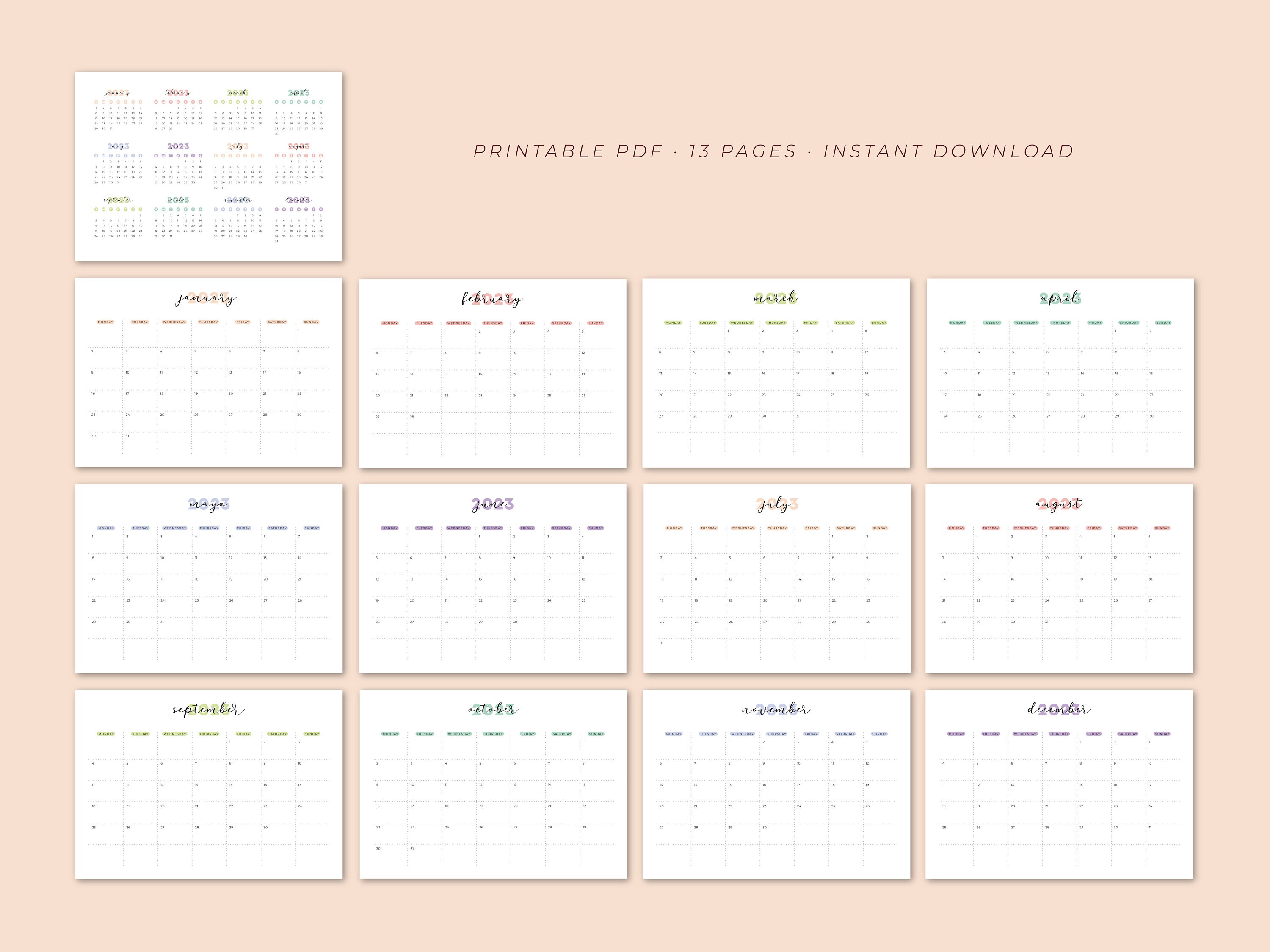 2023 Calendar Printable 2023 Monthly Planner Color - Etsy Australia
