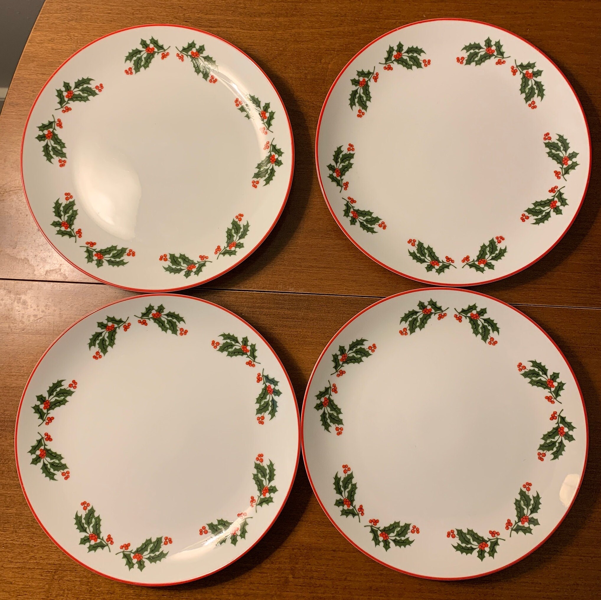 Christmas Holly by Fine China of Japan Salad Plates Set of 4 - Etsy