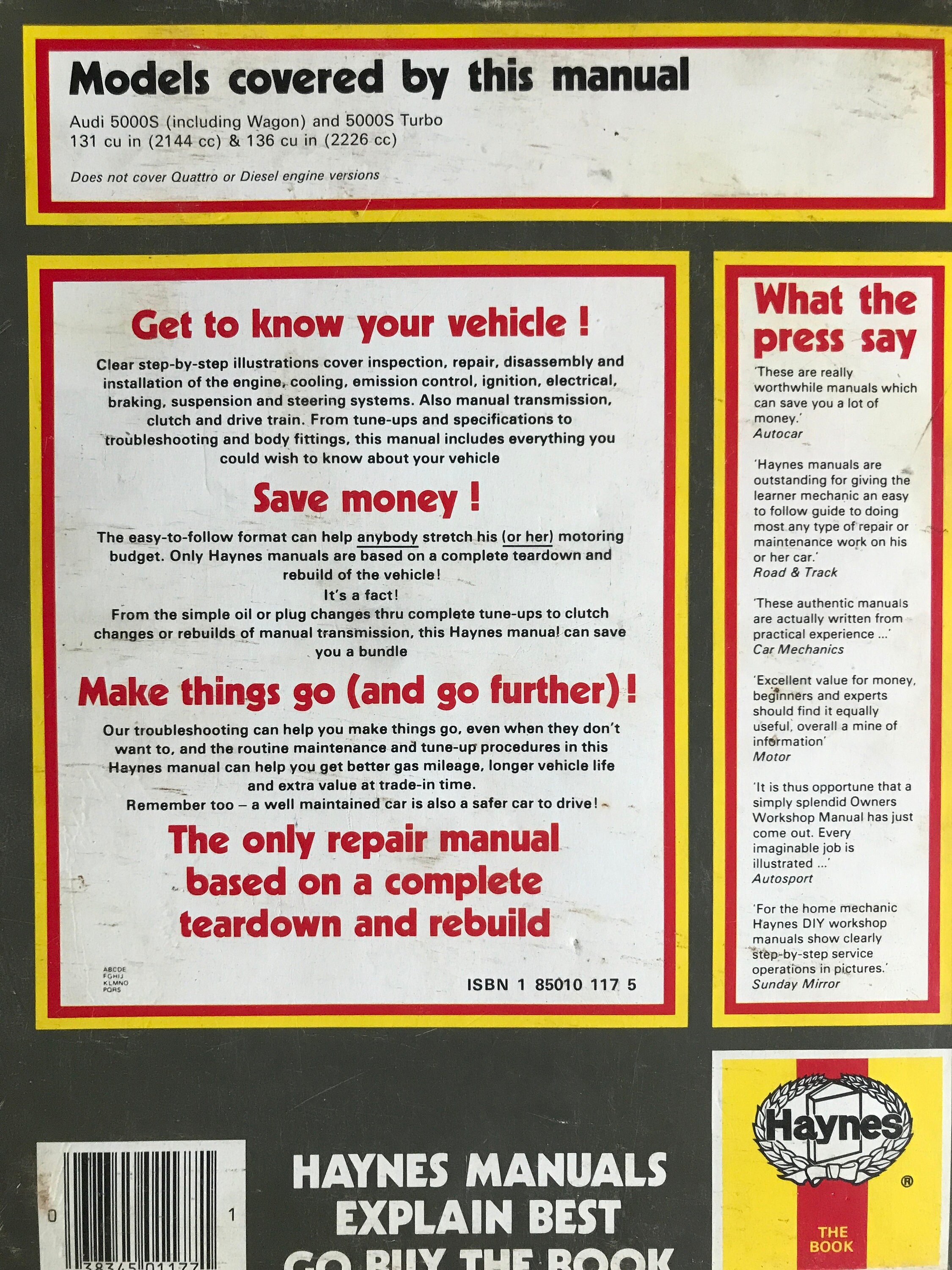 Audi 5000 Workshop Manual 1984 Thru 1986 5000S 5000 Turbo Vintage - Etsy