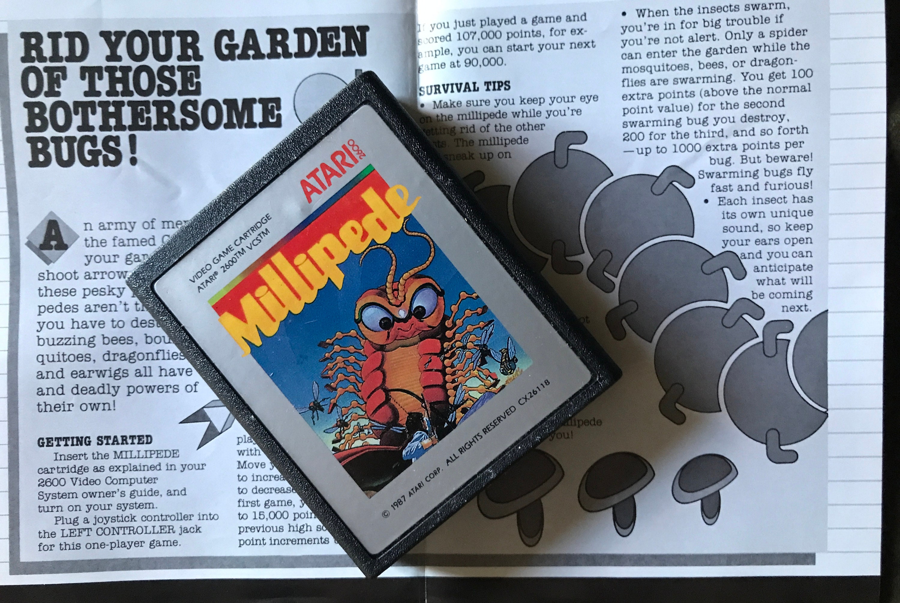 Atari 2600 MILLIPEDE Vintage Game Cartridge With Original Instructions ...