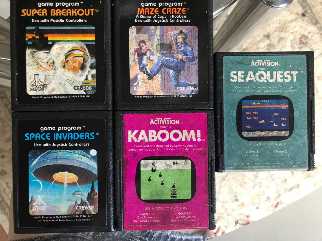 Set of FIVE Atari 1980s Video Game Cartridges Maze Craze, Space ...
