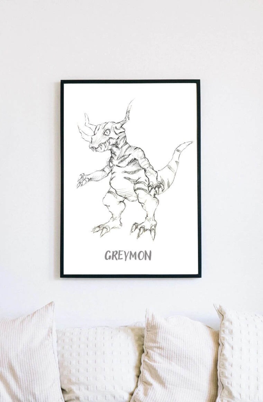 8.5 X 11 Poster Greymon Digimon drawing, Pen, Sketch, Digital Download ...