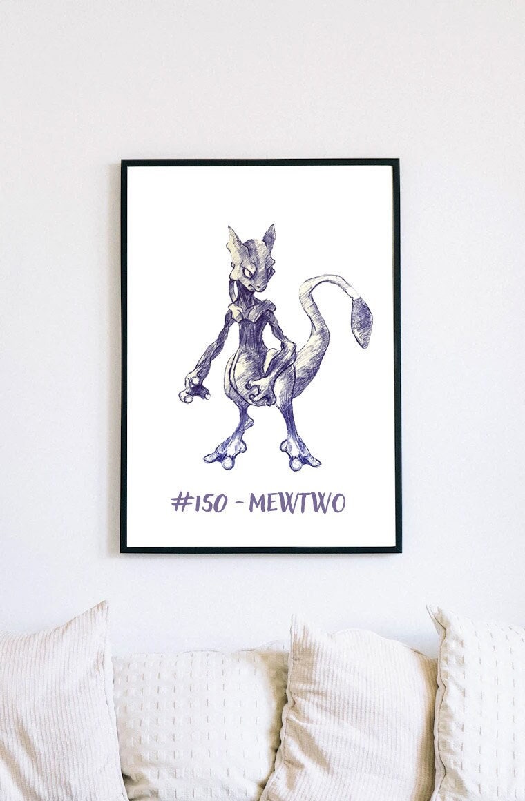 Mewtwo 150 Pokedex Entry pokemon Drawing Video Game - Etsy