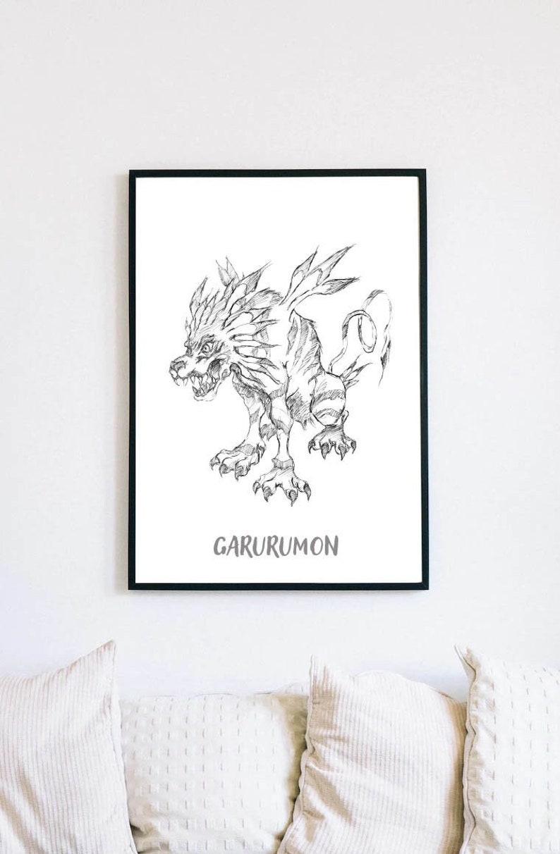 8.5 X 11 Poster Garurumon Digimon drawing, Pen, Sketch, Digital ...