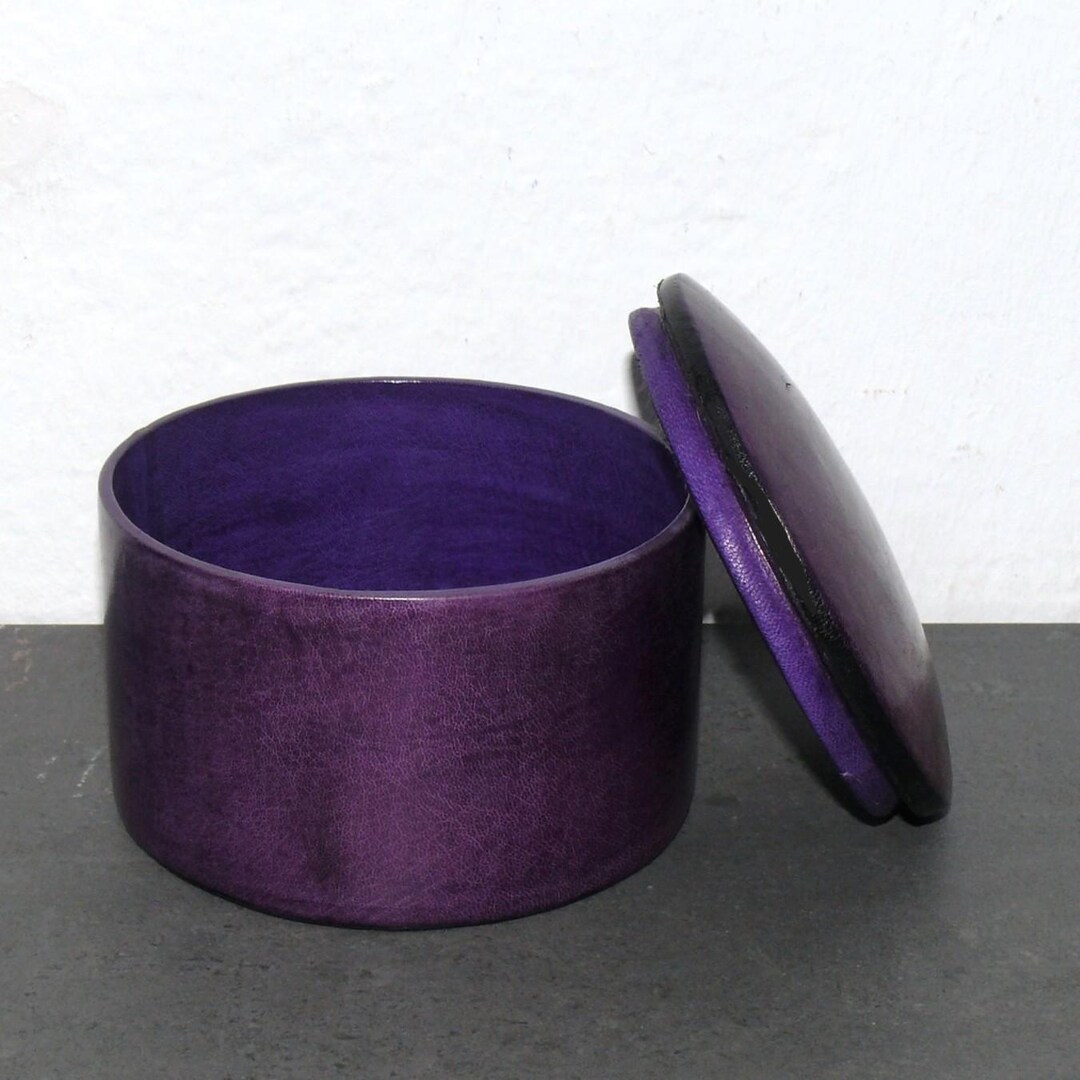 Goatskin Tin With Leather Lid | Round | Diameter 10 Cm | Storage Tin ...