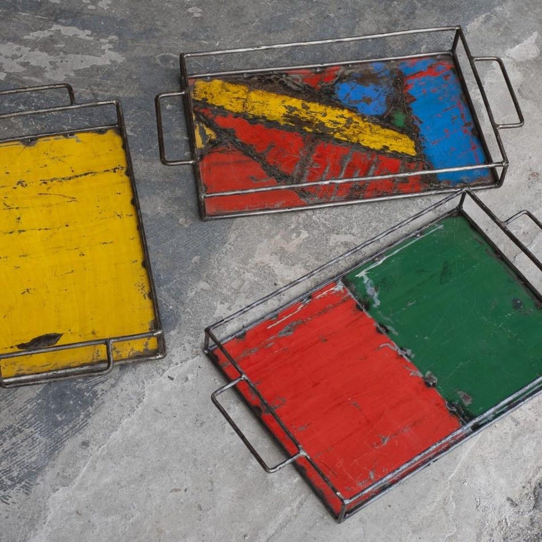 Medium-sized Tray Made From Upcycled Steel Barrels | 39 X 25 Cm | Table ...