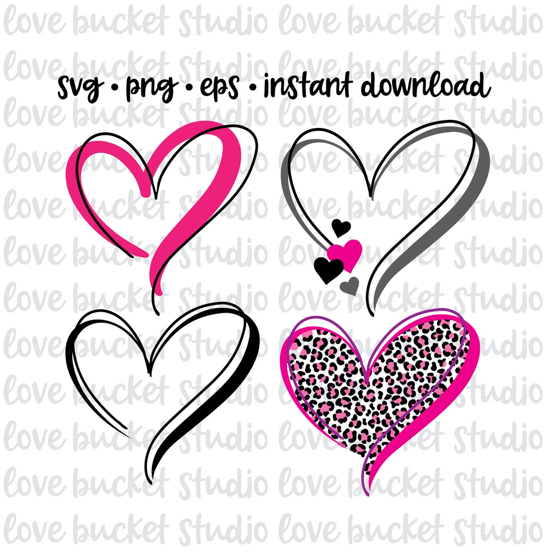 Doodle Line Hearts Svg,animal Prints Open Hearts SVG Bundle, Leopard ...