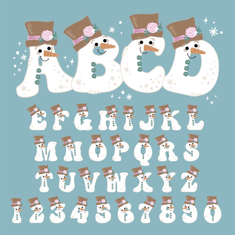 Snowman Alphabet PNG, Christmas Doodle Font (digital Download) - Etsy