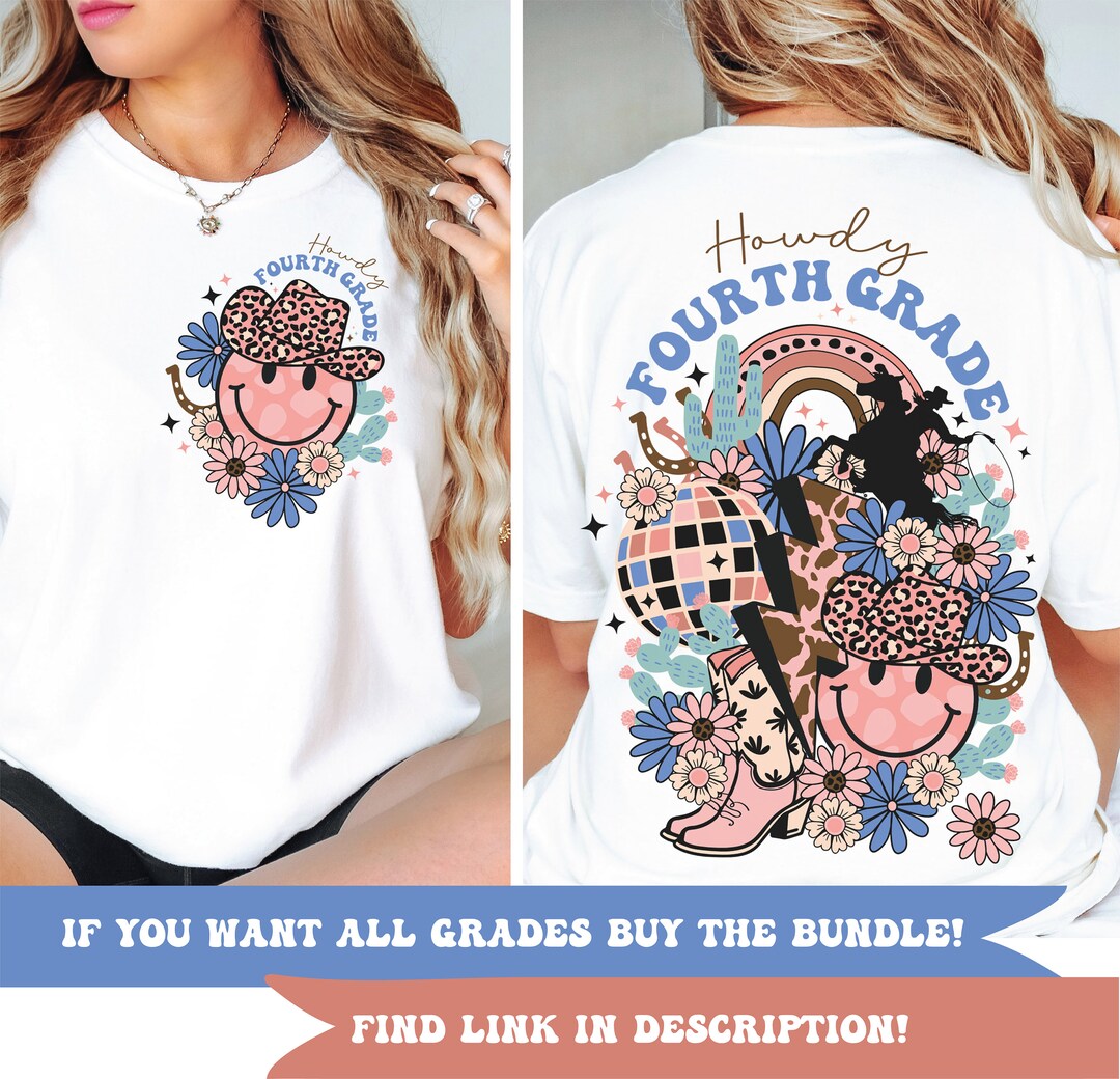 Howdy 4th Grade, Retro Groovy Cowgirl Fourth Grade Png, Back to School ...