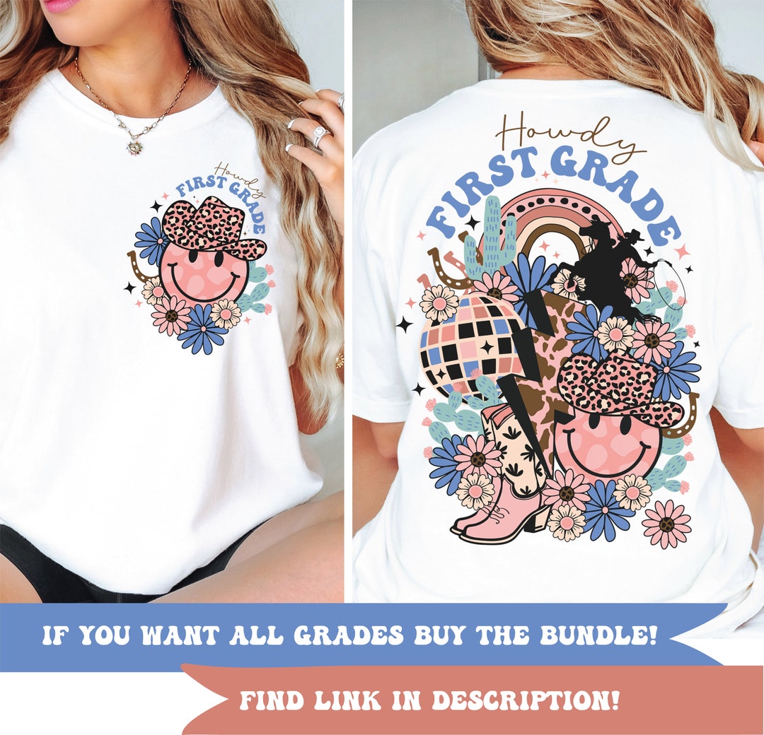 Howdy First Grade, Retro Groovy Cowgirl First Grade Png, Back to School ...
