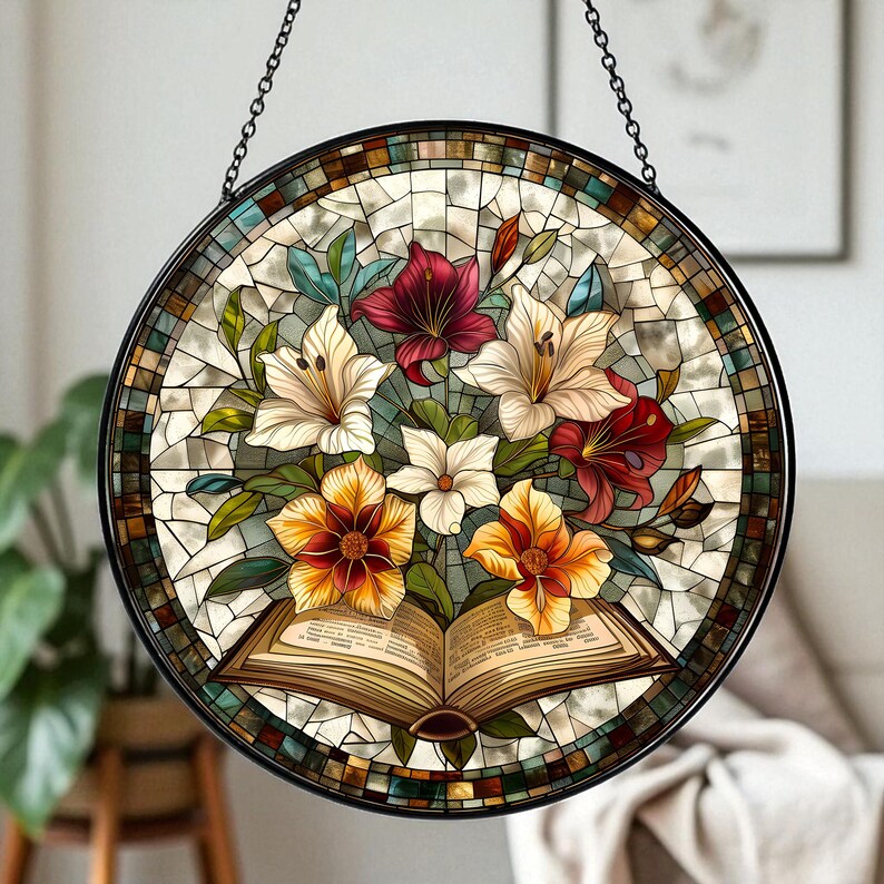 Books Suncatcher, Stained Glass Window Hanging, Reading & Literature ...