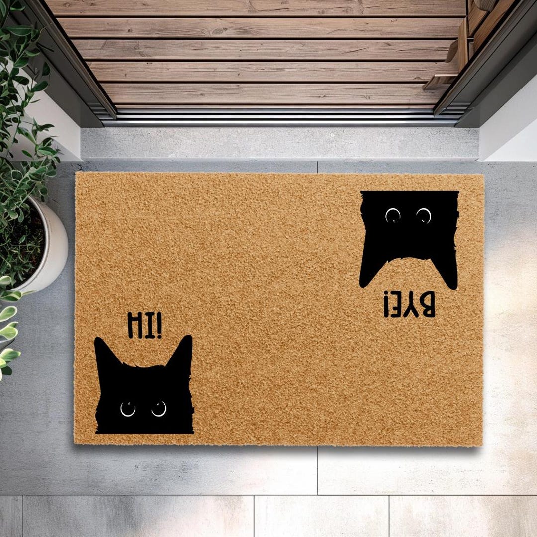 Hi Bye Black Cat Doormat, Funny Cat Welcome Door Mat, Pet Lover Gift ...