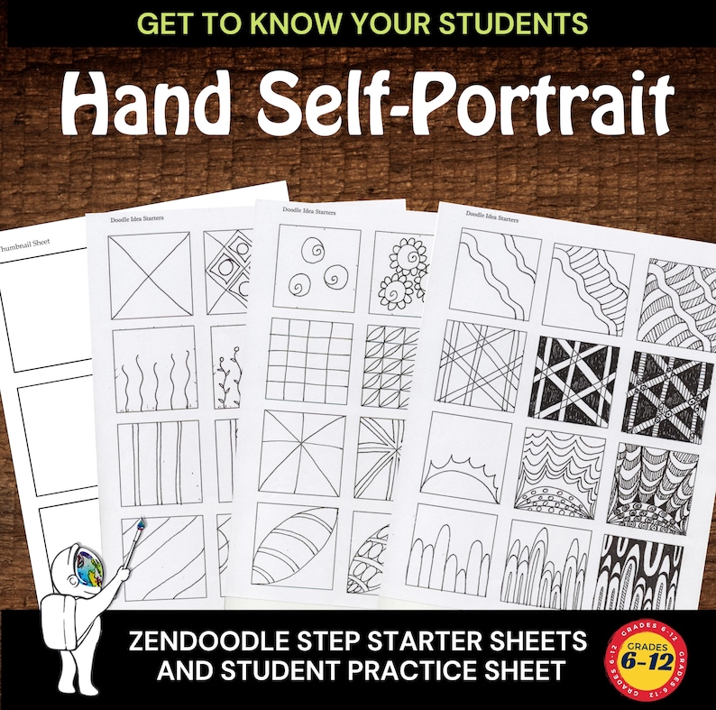 Zendoodle Hand Self Portraits Art & ELA Lesson Back to School Activity ...