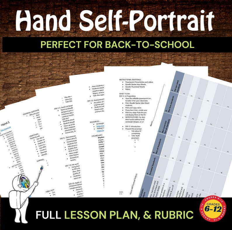 Zendoodle Hand Self Portraits Art & ELA Lesson Back to School Activity ...