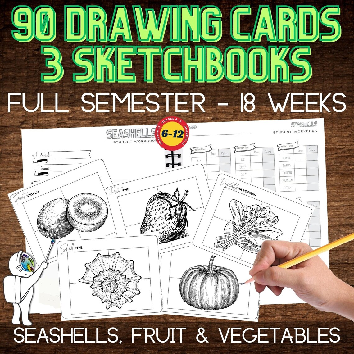 Semester of Drawing Task Cards & 3 Student Sketchbooks, Middle, High ...