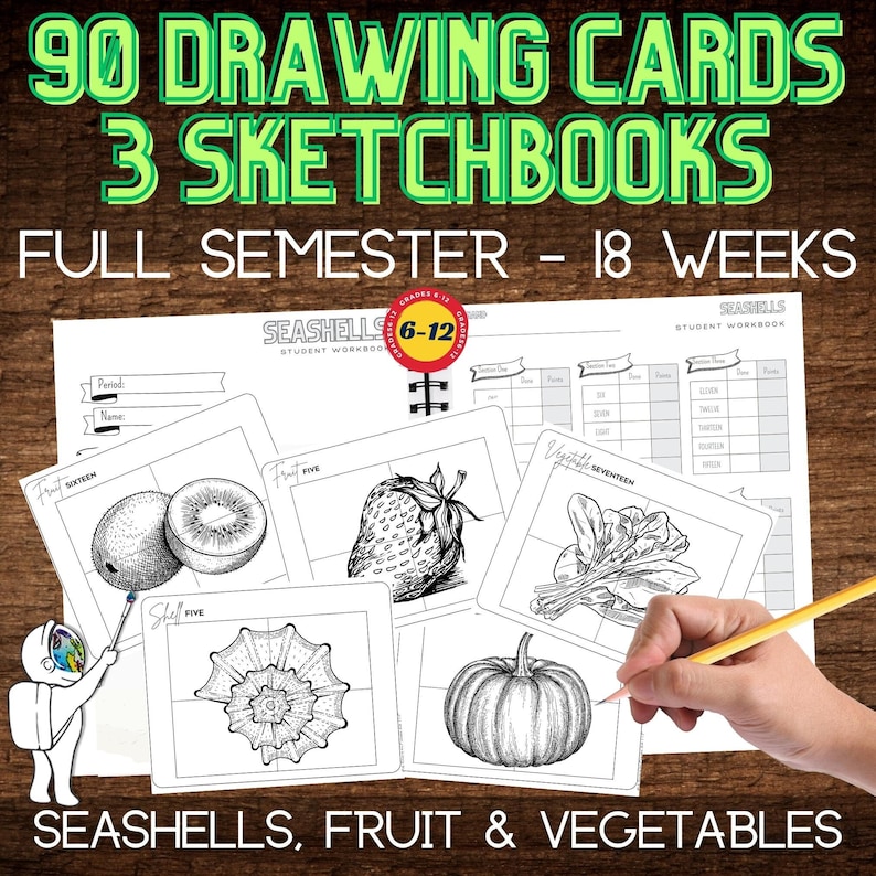 Semester of Drawing Task Cards & 3 Student Sketchbooks, Middle, High ...