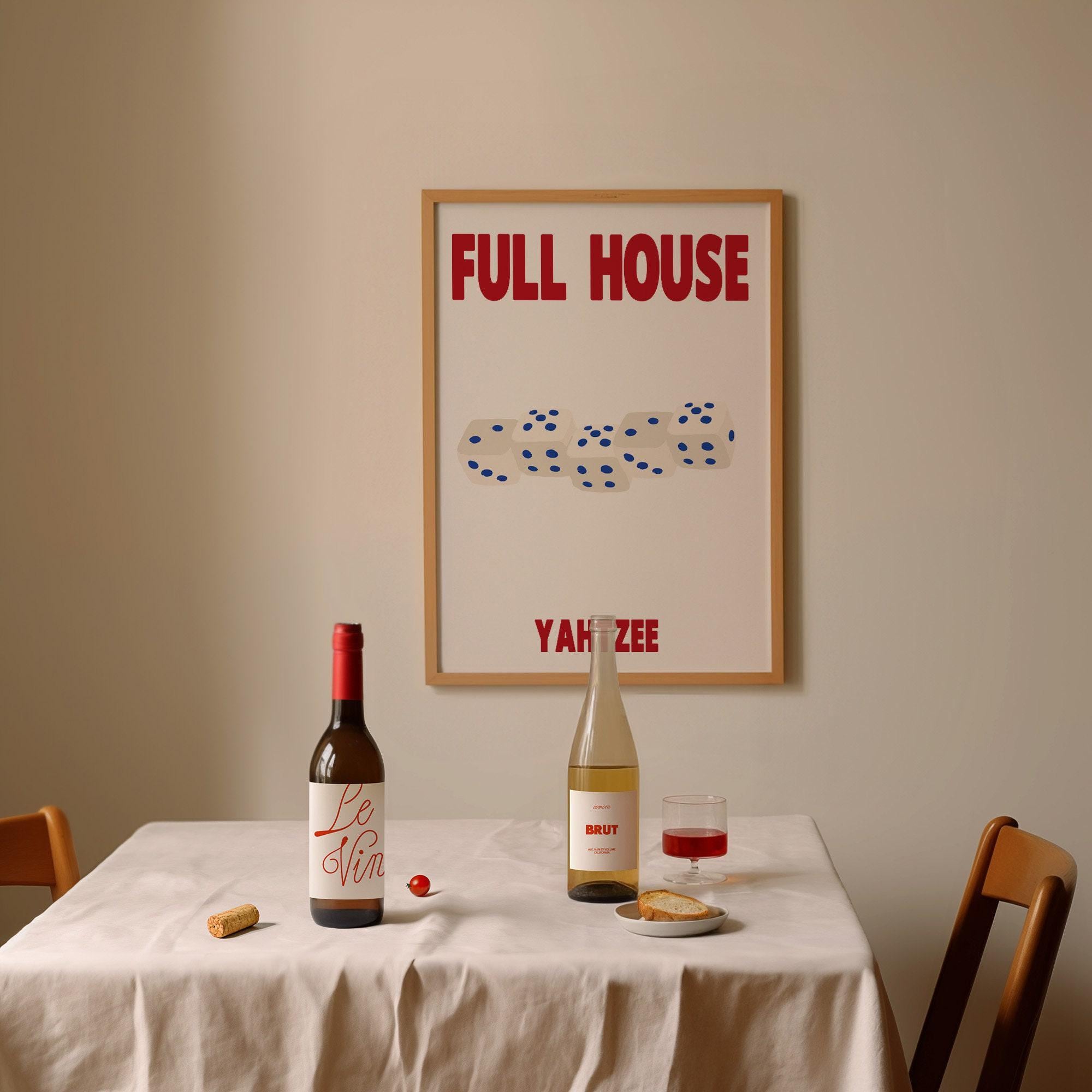 Full House Yahtzee Dice Retro Game Art Print // Indie Art // A4 A3 A2 ...