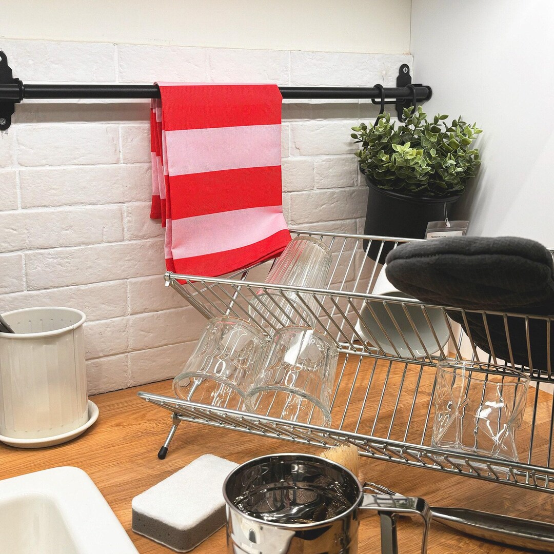 Everywhere Tea Towel: Retro Red Striped Cotton Kitchen Decor \ Pink and ...