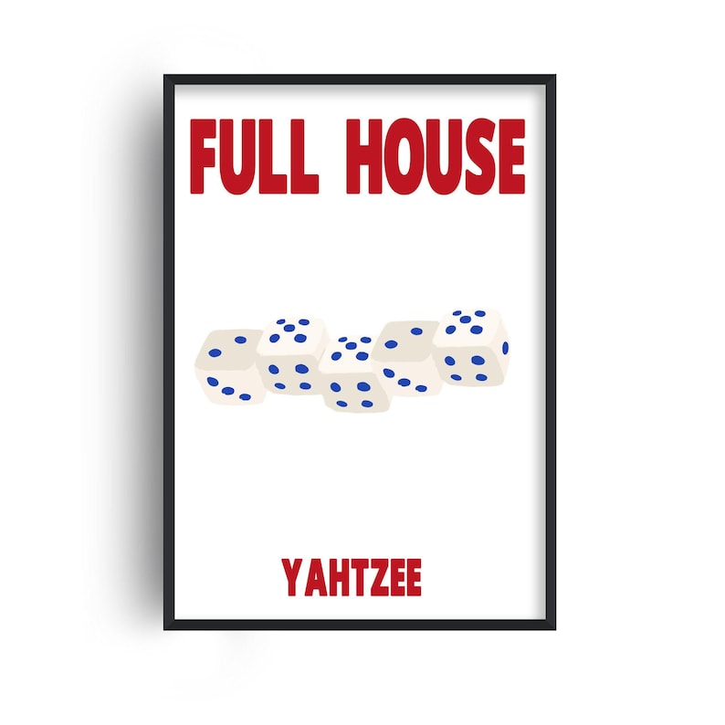 Full House Yahtzee Dice Retro Game Art Print // Indie Art // A4 A3 A2 ...