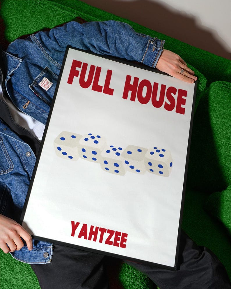 Full House Yahtzee Dice Retro Game Art Print // Indie Art // A4 A3 A2 ...