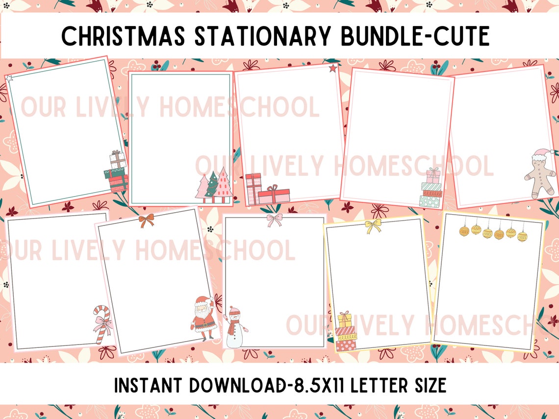 Cute Retro Christmas Printable Stationary/ Christmas Letter Head/ Cute ...