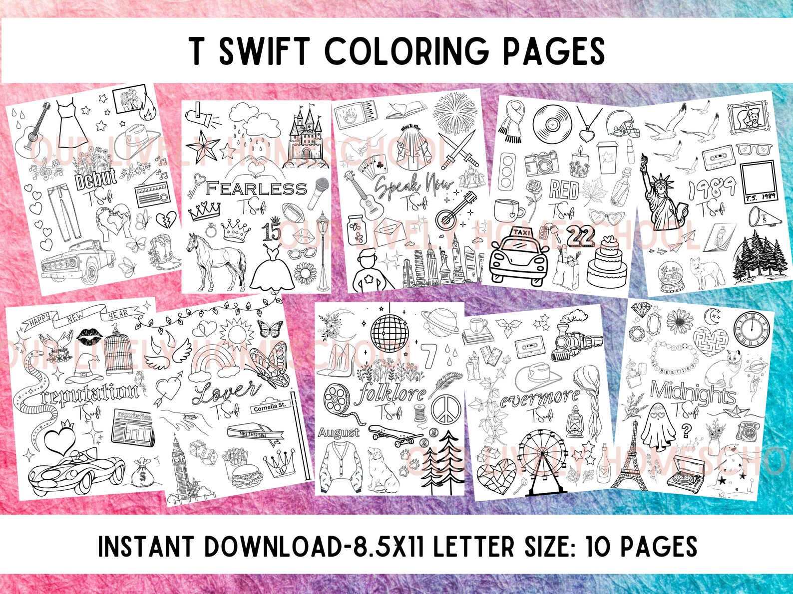 T. Swift Coloring Pages/ Taylor Albums / Eras Tour Coloring Pages ...