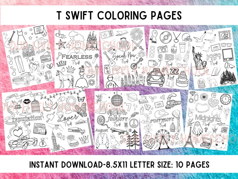 T. Swift Coloring Pages/ Taylor Albums / Eras Tour Coloring Pages ...